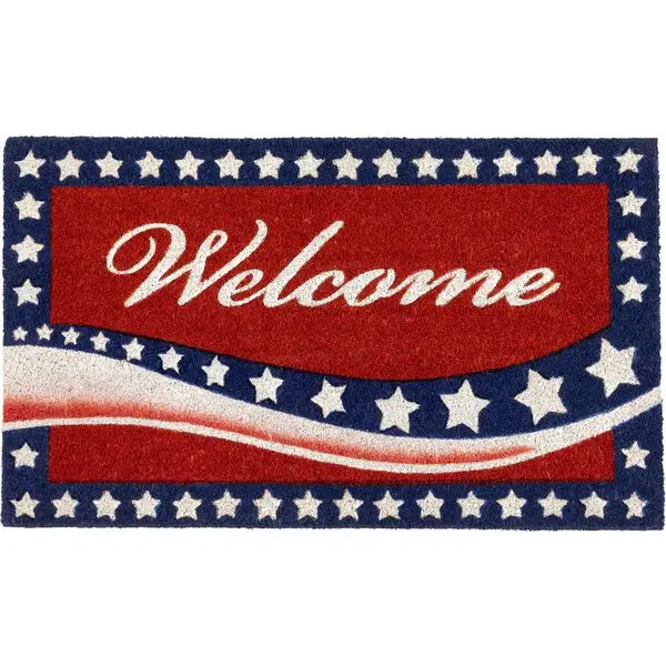 NORTHLIGHT Stars And Stripes Welcome Outdoor Coir Patriotic Doormat18" X 30 - Red