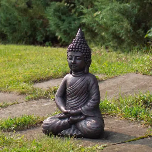 NORTHLIGHT 17.5" Dark Meditating Buddha Outdoor Garden Statue