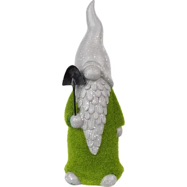 NORTHLIGHT Faux Moss Covered Gnome With Shovel Outdoor Garden Statue13.5 - Gray