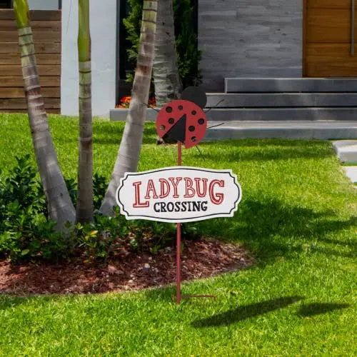 NORTHLIGHT Ladybug Crossing Metal Outdoor Garden Stake23