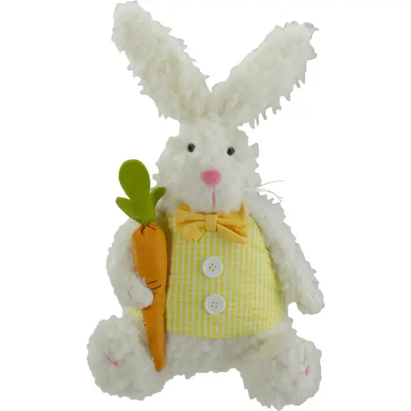 NORTHLIGHT Plush Easter Bunny Rabbit With Carrot Spring Decoration14 - White