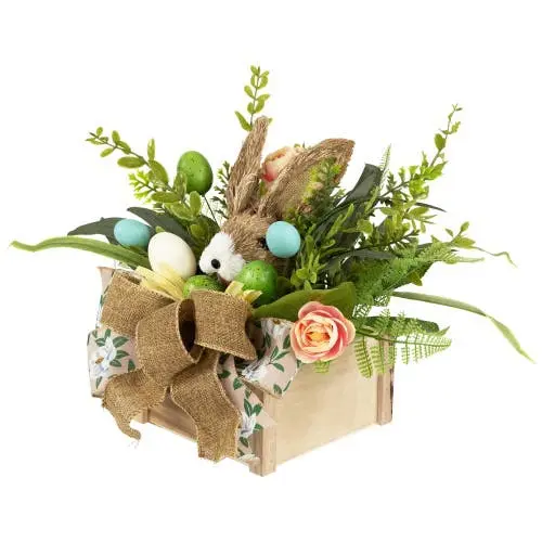NORTHLIGHT Boxed Floral Arrangement With Bunny Easter Decoration12