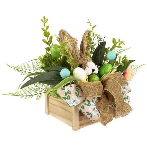 NORTHLIGHT Boxed Floral Arrangement With Bunny Easter Decoration12