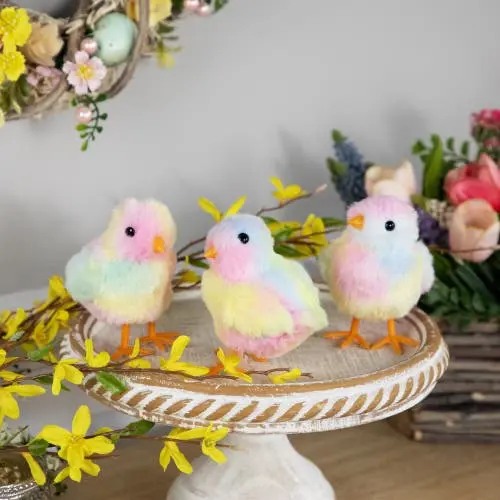 NORTHLIGHT Plush Tie Dye Easter Chick Figurines4.25"set Of 3