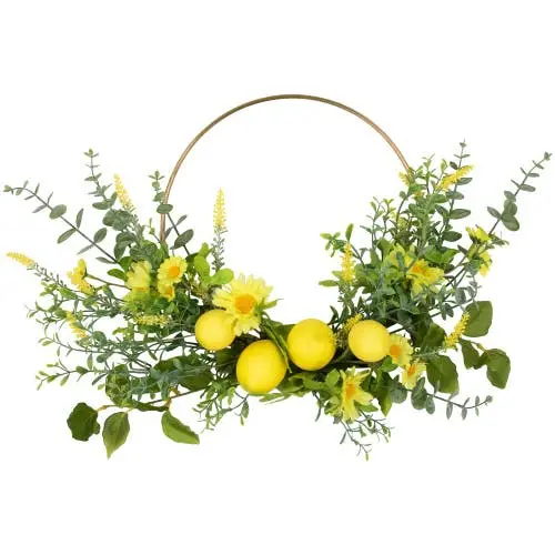 NORTHLIGHT Lemon And Daisy Springtime Half Wreath22" - Yellow