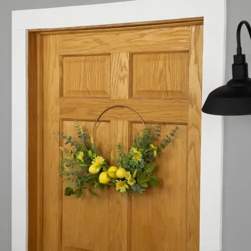 NORTHLIGHT Lemon And Daisy Springtime Half Wreath22"