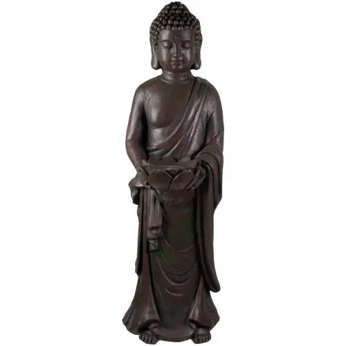 NORTHLIGHT 19.5" Standing Buddha With Lotus Outdoor Garden Statue - Brown