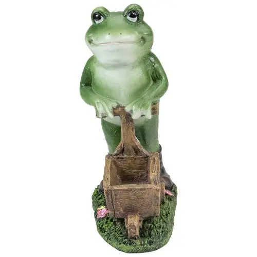 NORTHLIGHT 11.5" Frog Pushing Wheelbarrow Outdoor Garden Statue