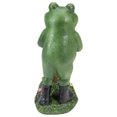 NORTHLIGHT 11.5" Frog Pushing Wheelbarrow Outdoor Garden Statue