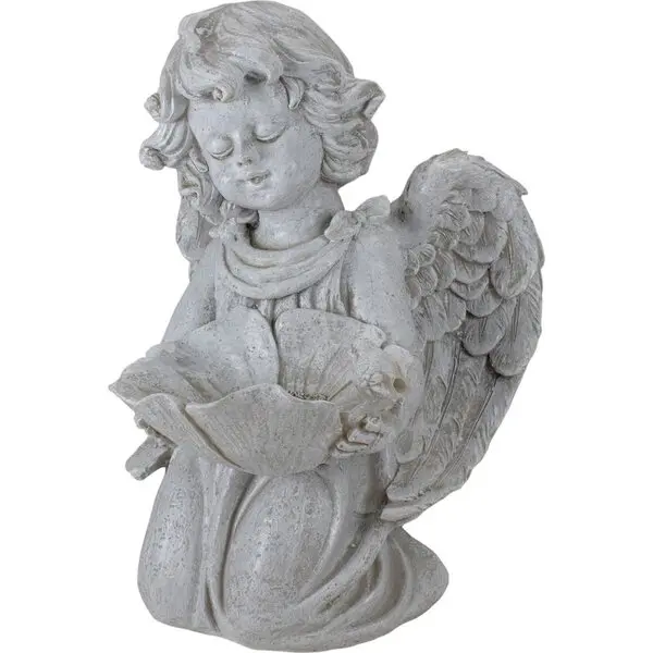 NORTHLIGHT 9" Kneeling Angel With Flower Bird Feeder Outdoor Garden Statue - Gray