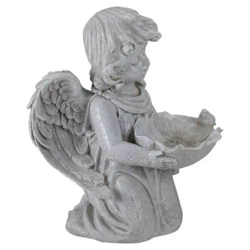 NORTHLIGHT 9" Kneeling Angel With Flower Bird Feeder Outdoor Garden Statue
