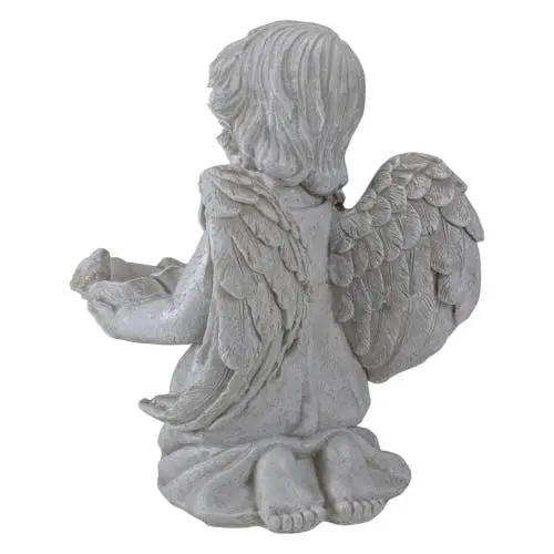 NORTHLIGHT 9" Kneeling Angel With Flower Bird Feeder Outdoor Garden Statue