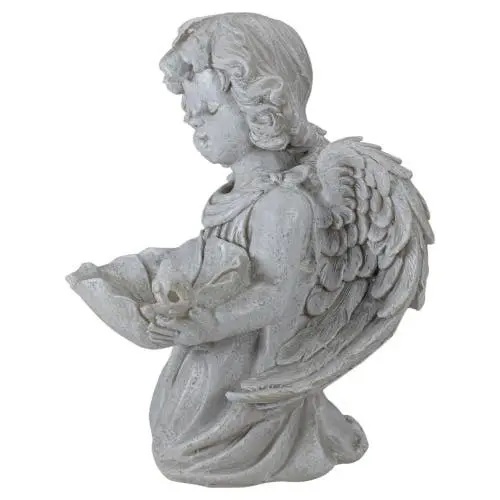 NORTHLIGHT 9" Kneeling Angel With Flower Bird Feeder Outdoor Garden Statue