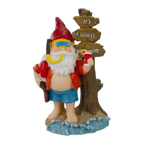 NORTHLIGHT 10.5" And Blue Beach Gnome Outdoor Garden Statue - Red