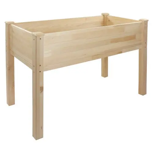 NORTHLIGHT 4ft Natural Wood Raised Garden Bed Planter Box With Liner - Brown
