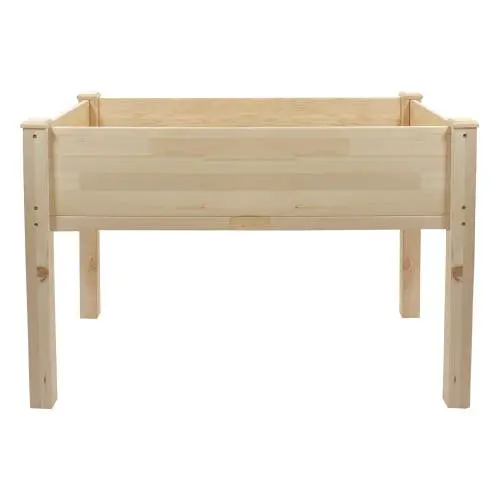 NORTHLIGHT 4ft Natural Wood Raised Garden Bed Planter Box With Liner