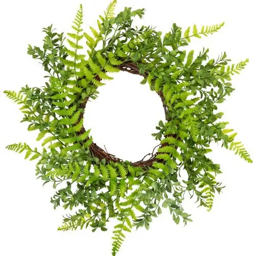 NORTHLIGHT Fern Leaf Artificial Springtime Wreath18" - Green