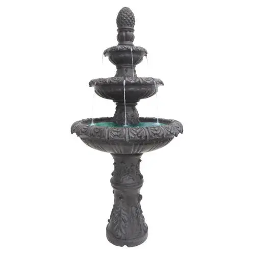 NORTHLIGHT 57" Three Tier Leaf Design Outdoor Garden Fountain - Brown