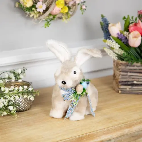 NORTHLIGHT Plush Rabbit With Floral Bow Easter Figurine8
