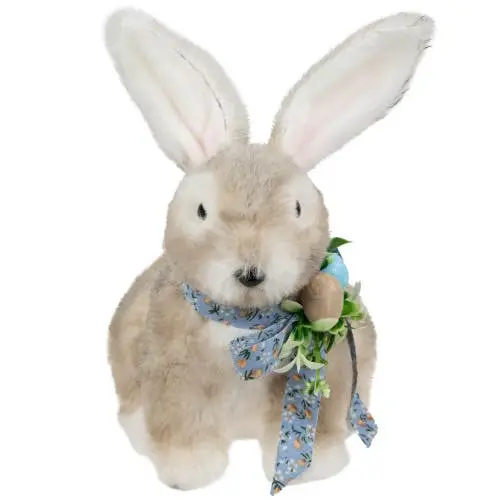 NORTHLIGHT Plush Rabbit With Floral Bow Easter Figurine8
