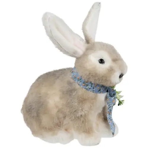 NORTHLIGHT Plush Rabbit With Floral Bow Easter Figurine8