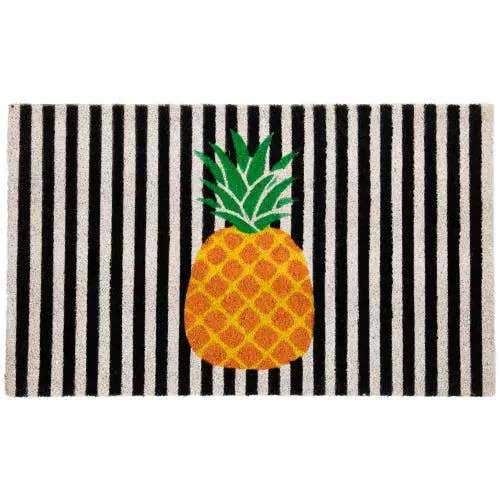 NORTHLIGHT And Orange Pineapple Striped Natural Coir Outdoor Summer Doormat 18" X 30" - Ivory
