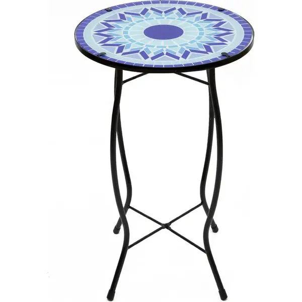NORTHLIGHT 19" Sun Mosaic Glass Patio Side Table - Blue