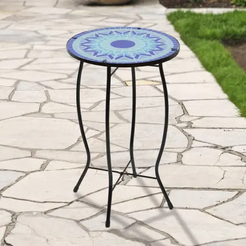 NORTHLIGHT 19" Sun Mosaic Glass Patio Side Table