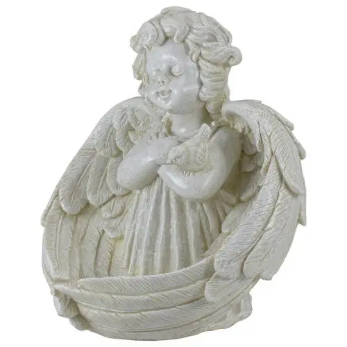 NORTHLIGHT 9" Cherub Angel Wings Bird Feeder Outdoor Garden Statue