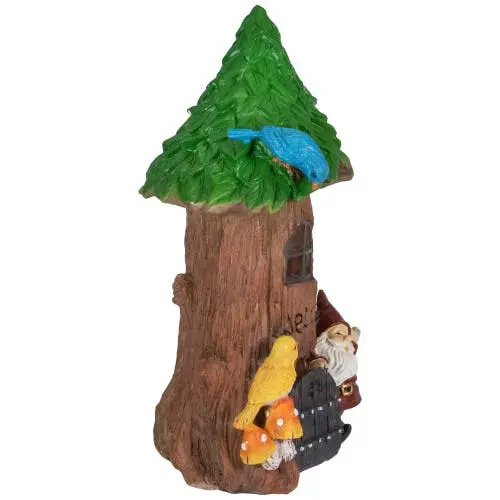 NORTHLIGHT 14" Solar Lighted Welcome Gnome Tree House Outdoor Garden Statue
