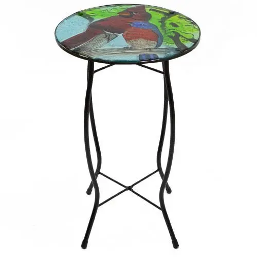 NORTHLIGHT 19" Blue And Cardinal Glass Patio Side Table - Red