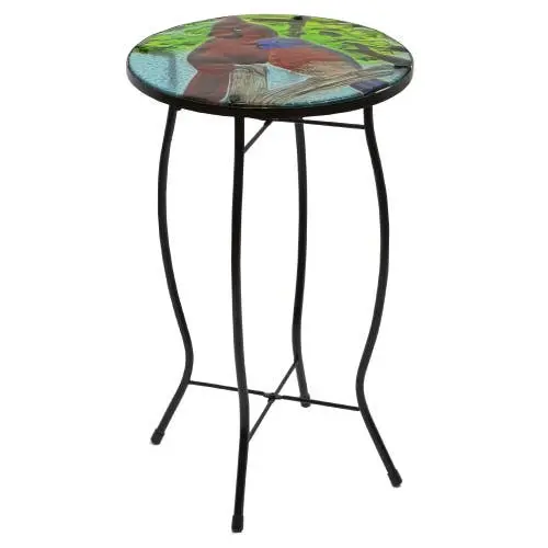 NORTHLIGHT 19" Blue And Cardinal Glass Patio Side Table