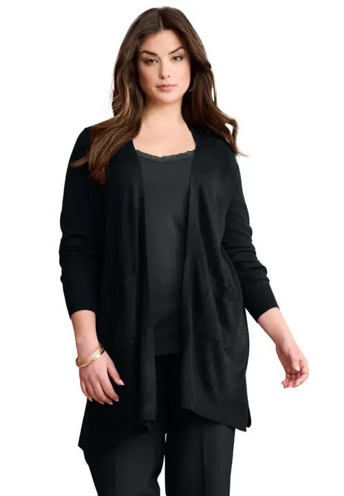 Roaman's Fine Gauge Open Front Cardigan