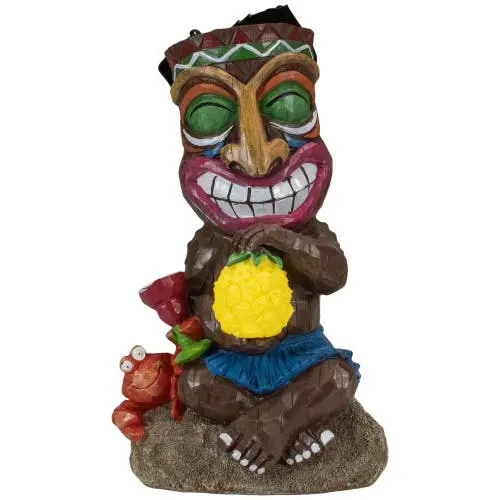 NORTHLIGHT 13.75" Solar Lighted Polynesian Outdoor Garden Smiling Tiki Statue - Brown