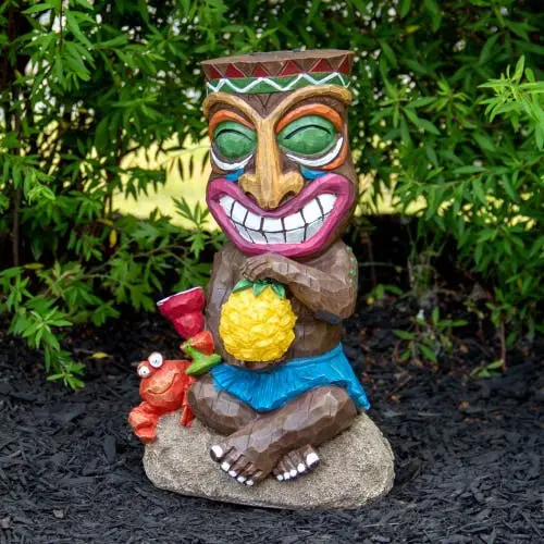 NORTHLIGHT 13.75" Solar Lighted Polynesian Outdoor Garden Smiling Tiki Statue