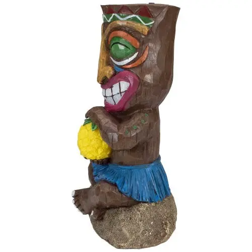NORTHLIGHT 13.75" Solar Lighted Polynesian Outdoor Garden Smiling Tiki Statue