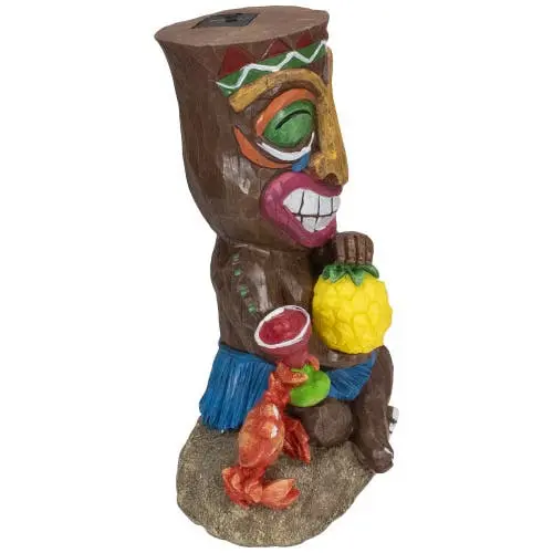 NORTHLIGHT 13.75" Solar Lighted Polynesian Outdoor Garden Smiling Tiki Statue