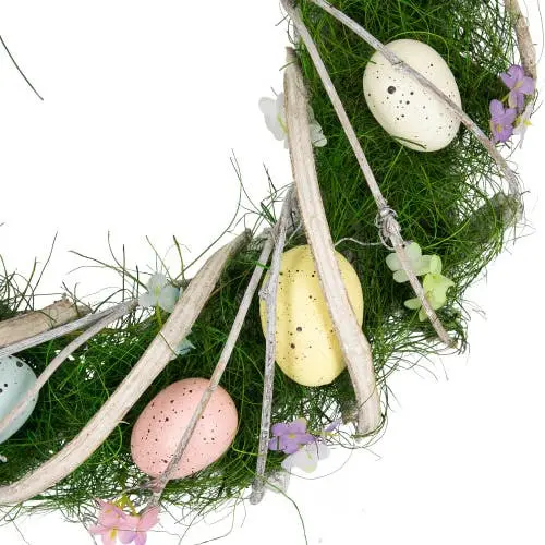 NORTHLIGHT Speckled Eggs And Spring Flowers Small Artificial Easter Wreath15