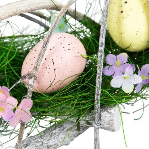 NORTHLIGHT Speckled Eggs And Spring Flowers Small Artificial Easter Wreath15