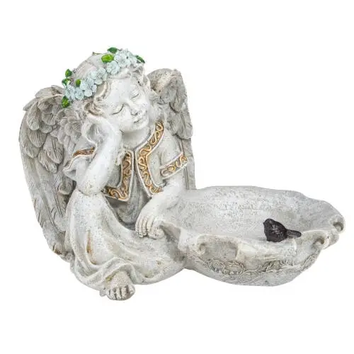 NORTHLIGHT 12.25" Sitting Angel Bird Feeder Outdoor Garden Statue - Gray