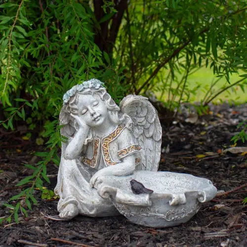 NORTHLIGHT 12.25" Sitting Angel Bird Feeder Outdoor Garden Statue