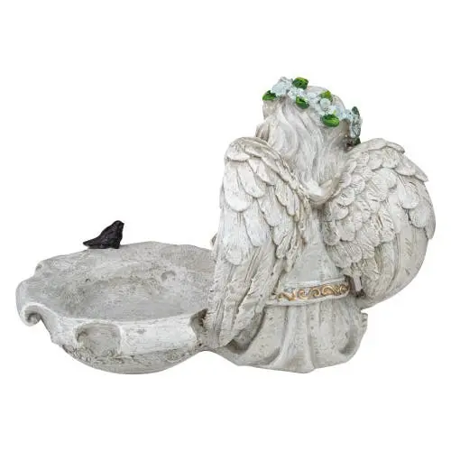 NORTHLIGHT 12.25" Sitting Angel Bird Feeder Outdoor Garden Statue