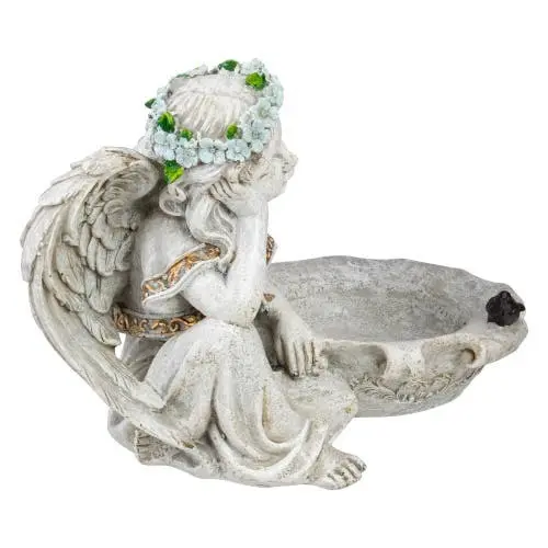 NORTHLIGHT 12.25" Sitting Angel Bird Feeder Outdoor Garden Statue