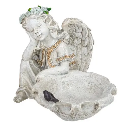NORTHLIGHT 12.25" Sitting Angel Bird Feeder Outdoor Garden Statue
