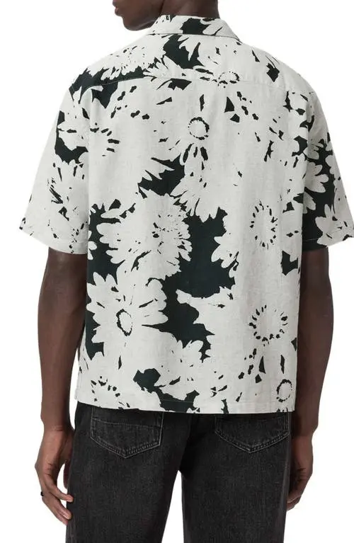 ALLSAINTS Giron Floral Linen & Cotton Short Sleeve Button-up Shirt - Sharp White