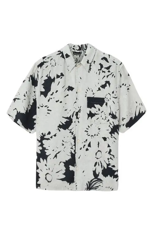ALLSAINTS Giron Floral Linen & Cotton Short Sleeve Button-up Shirt - Sharp White