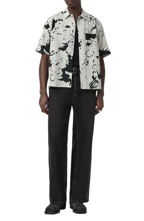 ALLSAINTS Giron Floral Linen & Cotton Short Sleeve Button-up Shirt - Sharp White