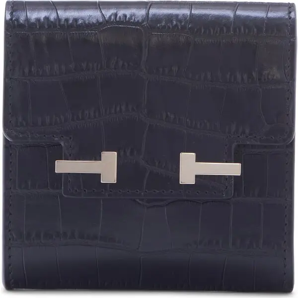 TOM FORD Aube Croc Embossed Leather Flap Card Case - Black