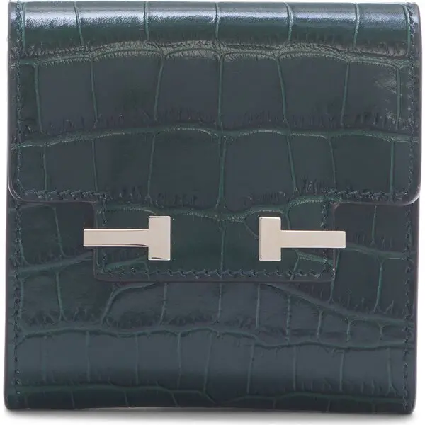 TOM FORD Aube Croc Embossed Leather Flap Card Case - Emerald Green