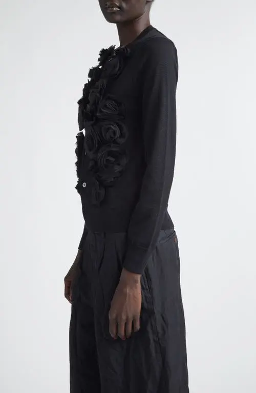 Comme Des Garçons Rosette Appliqué Wool Cardigan - Black